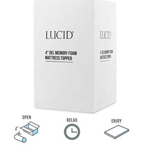 LUCID 4 Inch Gel Memory Foam Mattress Topper-Ventilated Design-Ultra Plush-Queen, Blue