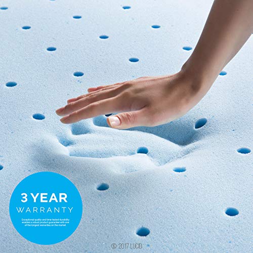 LUCID 4 Inch Gel Memory Foam Mattress Topper-Ventilated Design-Ultra Plush-Queen, Blue