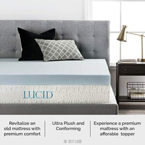 LUCID 4 Inch Gel Memory Foam Mattress Topper-Ventilated Design-Ultra Plush-Queen, Blue