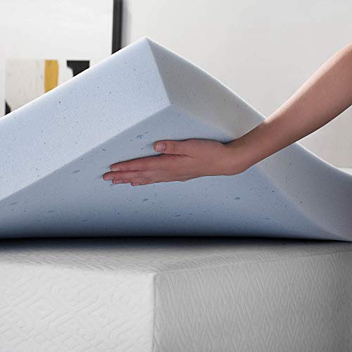 LUCID 4 Inch Gel Memory Foam Mattress Topper-Ventilated Design-Ultra Plush-Queen, Blue