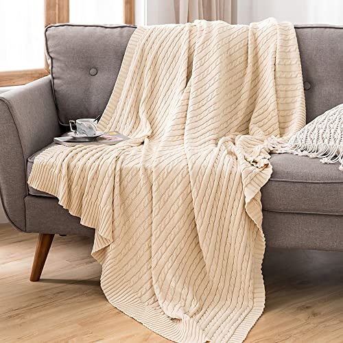 Cable Knit Throw Blankets for Couch Sofa and Bed, Soft Cozy Cotton Knitted Blanket Lightweight Decorative Blankets Home Decor Knit Throw Blankets for Women Gift 50 x 70 inches