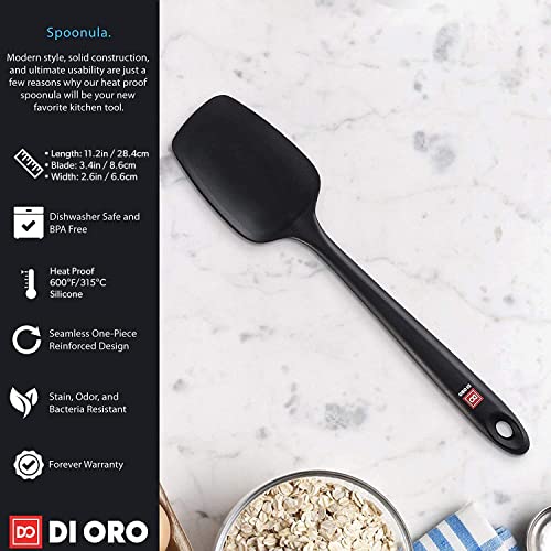 DI ORO Seamless Series Silicone Spoon Spatula - BPA Free Pro-Grade Non-Stick 600ºF Heat-Resistant Rubber Spoonula - Versatile Silicone Kitchen Scraper Utensil for Baking and Cooking (Black)