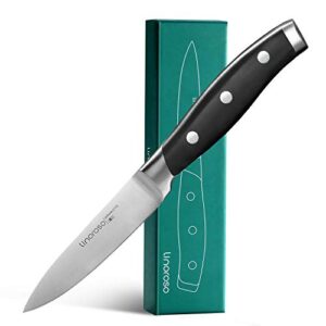 linoroso paring knife 3.5 inch small kitchen knife with elegant gift box, sharp forged german carbon stainless steel fruit knife, full tang, ergonomic handle-classic series