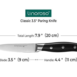 linoroso Paring Knife 3.5 inch Small Kitchen Knife with Elegant Gift Box, Sharp Forged German Carbon Stainless Steel Fruit Knife, Full Tang, Ergonomic Handle-Classic Series