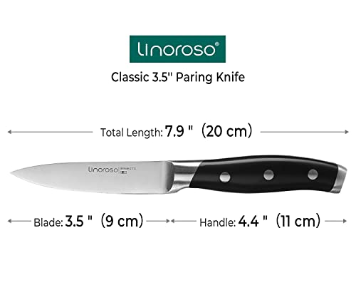 linoroso Paring Knife 3.5 inch Small Kitchen Knife with Elegant Gift Box, Sharp Forged German Carbon Stainless Steel Fruit Knife, Full Tang, Ergonomic Handle-Classic Series