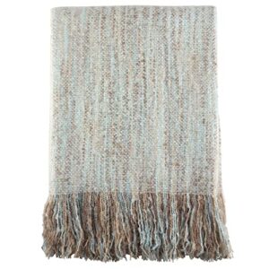 saro lifestyle fringe hem faux mohair lightweight throw blanket, aqua, 50"x60"