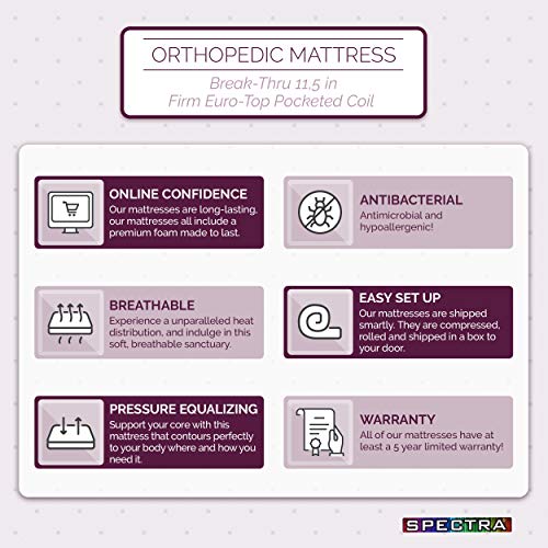 Spectra Orthopedic Mattress; Pocketed Coil; 11.5 Inch Firm Mattress Euro-Top