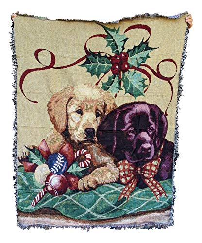 Labrador Retriever Dog Throw Blanket - Tache Adorable Puppy's First Christmas Holiday Animal Lover Gift Decorative Woven Tapestry Dog Throw Blanket, 50" x 60"