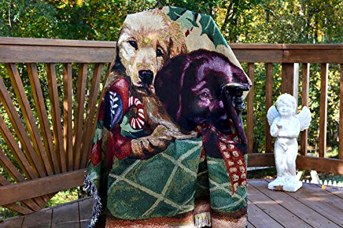 Labrador Retriever Dog Throw Blanket - Tache Adorable Puppy's First Christmas Holiday Animal Lover Gift Decorative Woven Tapestry Dog Throw Blanket, 50" x 60"