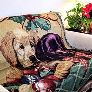 Labrador Retriever Dog Throw Blanket - Tache Adorable Puppy's First Christmas Holiday Animal Lover Gift Decorative Woven Tapestry Dog Throw Blanket, 50" x 60"