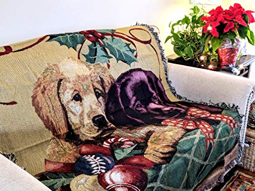 Labrador Retriever Dog Throw Blanket - Tache Adorable Puppy's First Christmas Holiday Animal Lover Gift Decorative Woven Tapestry Dog Throw Blanket, 50" x 60"