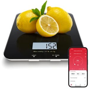 fitindex food scale for weight loss, kitchen scale for food ounces and grams, digital smart food nutrition scales, cooking coffee scale with smartphone app for baking, calorie, 11lb/5kg