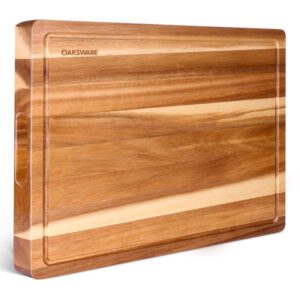 oaksware cutting boards, 17x13 large acacia wooden cutting board for kitchen, edge grain reversible wood chopping board with juice groove and handles, pre-oiled carving tray for meat & cheese