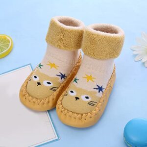 Lykmera Cartoon Printed Socks Shoes for Baby Girl Boy Autumn Winter Toddler Shoes Blat Bottom Non Slip Socks Shoes for Kids (Yellow, 6-12 Months)