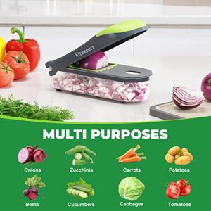 Kitexpert Vegetable Chopper, Onion Chopper Dicer Veggie Chopper with 7 Blades and Container, 7-in-1 Spiralizer Chopper Vegetable Cutter, Kitchen Vegetable Slicer Dicer Cutter Food Chopper (Grey)