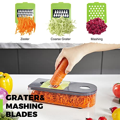 Kitexpert Vegetable Chopper, Onion Chopper Dicer Veggie Chopper with 7 Blades and Container, 7-in-1 Spiralizer Chopper Vegetable Cutter, Kitchen Vegetable Slicer Dicer Cutter Food Chopper (Grey)