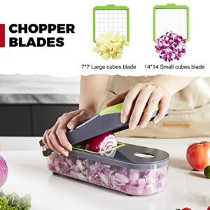 Kitexpert Vegetable Chopper, Onion Chopper Dicer Veggie Chopper with 7 Blades and Container, 7-in-1 Spiralizer Chopper Vegetable Cutter, Kitchen Vegetable Slicer Dicer Cutter Food Chopper (Grey)