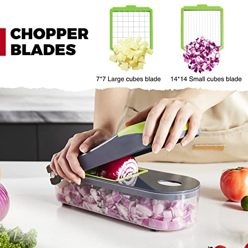 Kitexpert Vegetable Chopper, Onion Chopper Dicer Veggie Chopper with 7 Blades and Container, 7-in-1 Spiralizer Chopper Vegetable Cutter, Kitchen Vegetable Slicer Dicer Cutter Food Chopper (Grey)