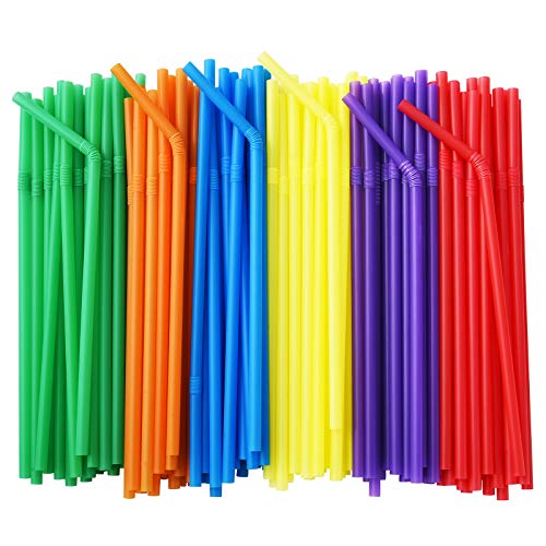 ALINK 500-Pack Solid Colors Flexible Drinking Straws, Plastic Disposable Bendy Straws - 7.75" x 0.23"