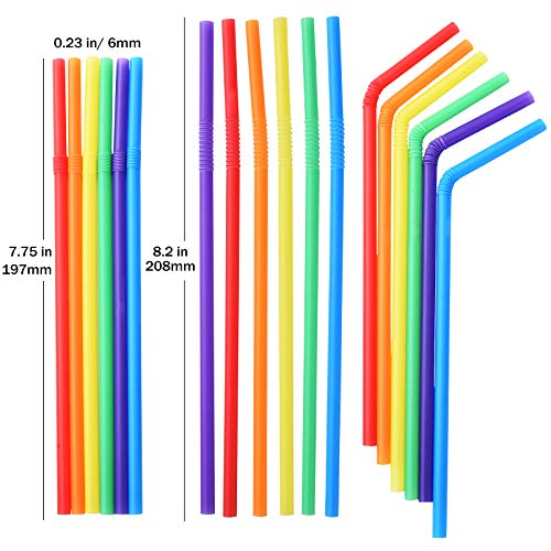 ALINK 500-Pack Solid Colors Flexible Drinking Straws, Plastic Disposable Bendy Straws - 7.75" x 0.23"