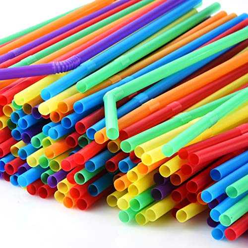 ALINK 500-Pack Solid Colors Flexible Drinking Straws, Plastic Disposable Bendy Straws - 7.75" x 0.23"