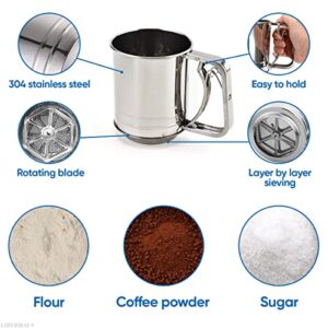 5 Cup Flour Sifter Stainless Steel Sifter Fine Mesh Flour Sifter Sieve - Powder Sugar Sifter for Baking Small - Powdered Sugar Sifter for Baking Sifter Strainer Large Flour Sifter for Baking Fine Mesh