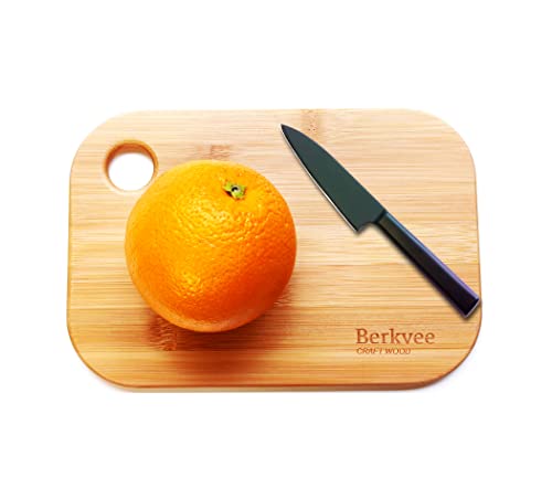 Berkvee Small Bamboo Wood Cutting Board Set (2 Pieces) - Mini Lightweight Wooden Fruit Cutting Board for Home Camping Trip