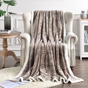 fy fiber house sherpa fleece plush throw blanket super warm soft cozy fuzzy microfiber for couch bed with cobblestone print, 50"x60", taupe