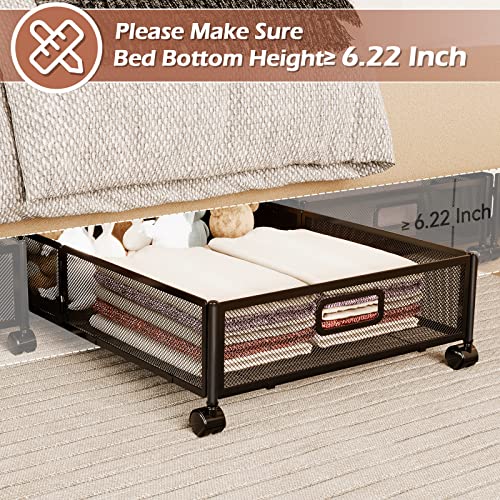 Under Bed Storage, Under Bed Storage Containers with Wheels and Handles, Foldable Heavy Duty Metal Under Bed Shoe Storage Organizer, Under Bed Storage Drawer for Blanket, Clothes, Toy, Book, 2 Pack