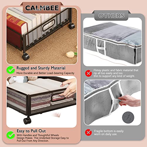 Under Bed Storage, Under Bed Storage Containers with Wheels and Handles, Foldable Heavy Duty Metal Under Bed Shoe Storage Organizer, Under Bed Storage Drawer for Blanket, Clothes, Toy, Book, 2 Pack