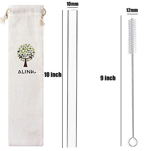 ALINK Reusable Clear Smoothie Straws, 10 in x 10 mm Jumbo Tritan Hard Plastic Drinking Straws, Individually Wrapped, Pack of 6 with Cleaning Brush and Carrying Case