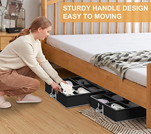 punemi Under Bed Shoe Storage Organizer, 2Pcs Fits 24 Pairs Sturdy Structure Underbed Shoes Organizer With Bottom Support & Adjustable Feature, Shoe Solution With Clear Cover & 2 Reinforced Handles