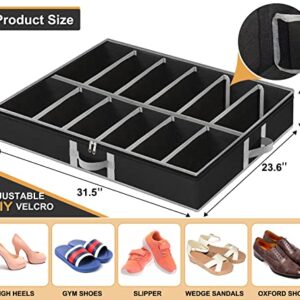 punemi Under Bed Shoe Storage Organizer, 2Pcs Fits 24 Pairs Sturdy Structure Underbed Shoes Organizer With Bottom Support & Adjustable Feature, Shoe Solution With Clear Cover & 2 Reinforced Handles