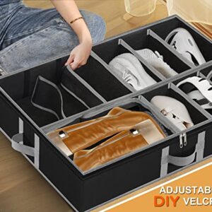 punemi Under Bed Shoe Storage Organizer, 2Pcs Fits 24 Pairs Sturdy Structure Underbed Shoes Organizer With Bottom Support & Adjustable Feature, Shoe Solution With Clear Cover & 2 Reinforced Handles