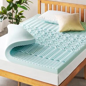 mellow 4 inch 5-zone memory foam mattress topper, cooling gel infusion, queen