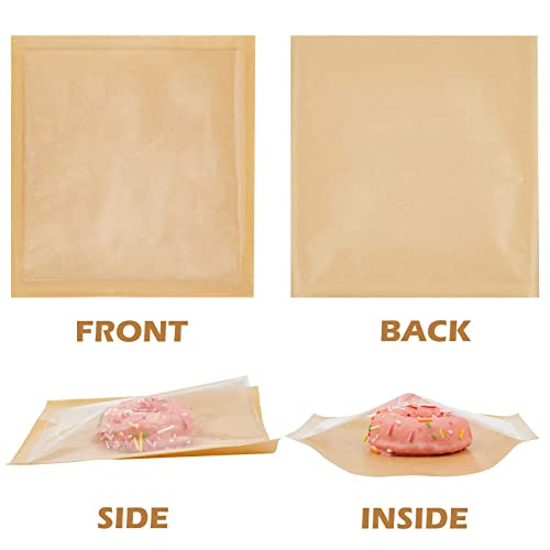 Ocmoiy 100ct Heat-Sealable Bakery Bags with Window for Cookies Packaging, 7.1x7.5 Inches Clear Front Paper Treat bags Donut Bags To go, Grease-Resistant Paper Egg Sandwich Bags (100)