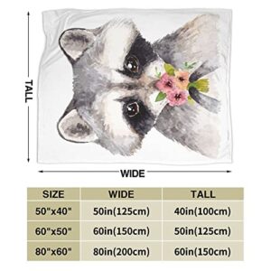 Raccoon and Flowers Soft Throw Blanket All Season Microplush Warm Blankets Lightweight Tufted Fuzzy Flannel Fleece Throws Blanket for Bed Sofa Couch 50"x40"