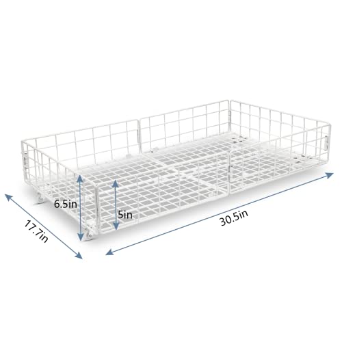 Queen Size Under Bed Storage Cart with Wheels, 30.5*17.7*6.5in Large Capacity Under-bed Shoe Storage Organizer, Rolling Under Bed Drawers for Clothes, Shoes, Bedding, Blankets, White(1 Pack)