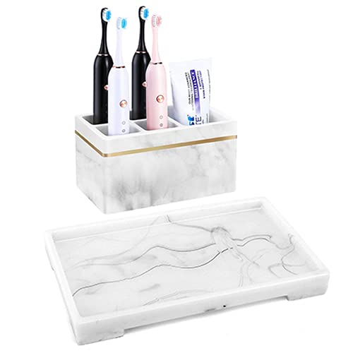 Luxspire Vanity Bathroom Tray Toilet Tank Storage Tray, 5 Slots Electric Toothbrush Holders,