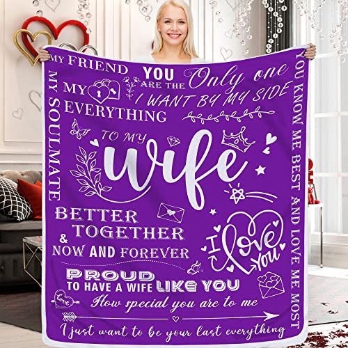 Gifts for Wife, Gifts for Mothers Day, Blanket, Wife Birthday Gift Ideas, Wife Gifts, Birthday Gifts for Wife, Throw Blanket 60" x 50" (Purple)