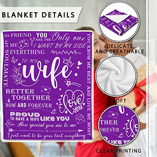 Gifts for Wife, Gifts for Mothers Day, Blanket, Wife Birthday Gift Ideas, Wife Gifts, Birthday Gifts for Wife, Throw Blanket 60" x 50" (Purple)