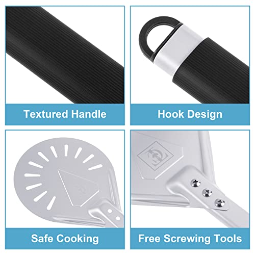 TC Logo 7” Pizza Turning Peel & Paddle, Oven Accessories with Aluminum Plate and Rubber Handle Tool use for Bread Peel, Pastry Dough Cake Spatula for Christmas, and New year Party