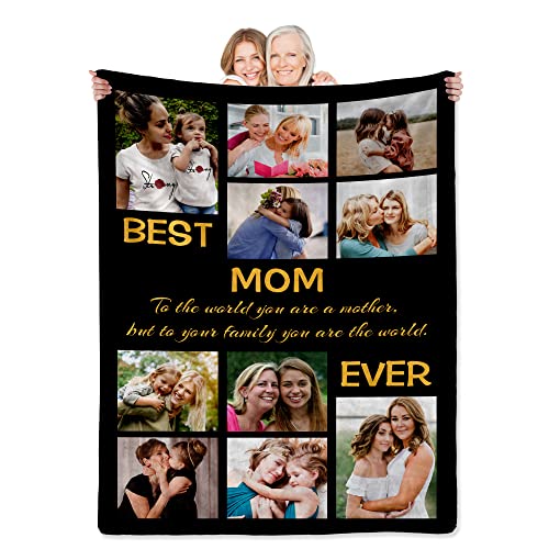 Lcyawer Customized Mother's Day Birthday Gift from Daughter, Personalized Blanket with Photos Text, Gifts for Mom from Son Husband, Custom Best Mom Ever Throw Blanket with Picture Collage