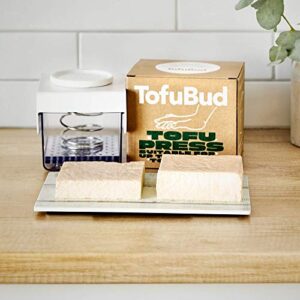 TofuBud Tofu Press - Tofu Presser for Firm or Extra Firm Tofu - Tofu Maker with Water Drainer Made from Durable Sustainable Materials - Tofu Recipe Book Included