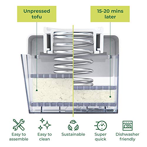 TofuBud Tofu Press - Tofu Presser for Firm or Extra Firm Tofu - Tofu Maker with Water Drainer Made from Durable Sustainable Materials - Tofu Recipe Book Included