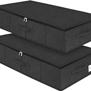 Punemi Under Bed Storage, 2 Pack Underbed Storage Container Bags With Lid, Foldable Sturdy Clothes Storage Drawer Organizer W/ 3 Handles, Ultra Thick Fabric Blanket Shoe Storage Box, 30x15x6.7inch, Black