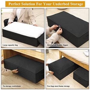 Punemi Under Bed Storage, 2 Pack Underbed Storage Container Bags With Lid, Foldable Sturdy Clothes Storage Drawer Organizer W/ 3 Handles, Ultra Thick Fabric Blanket Shoe Storage Box, 30x15x6.7inch, Black