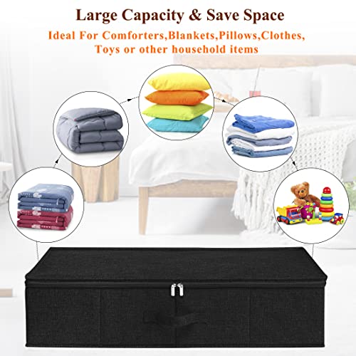 Punemi Under Bed Storage, 2 Pack Underbed Storage Container Bags With Lid, Foldable Sturdy Clothes Storage Drawer Organizer W/ 3 Handles, Ultra Thick Fabric Blanket Shoe Storage Box, 30x15x6.7inch, Black