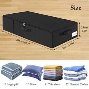 Punemi Under Bed Storage, 2 Pack Underbed Storage Container Bags With Lid, Foldable Sturdy Clothes Storage Drawer Organizer W/ 3 Handles, Ultra Thick Fabric Blanket Shoe Storage Box, 30x15x6.7inch, Black