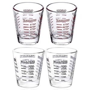 shot glasses measuring cup espresso shot glass liquid heavy glass wine glass 26-incremental measurement 1oz, 6 tsp, 2 tbs, 30ml by bcnmviku (2 pack-black + 2 pack-red)